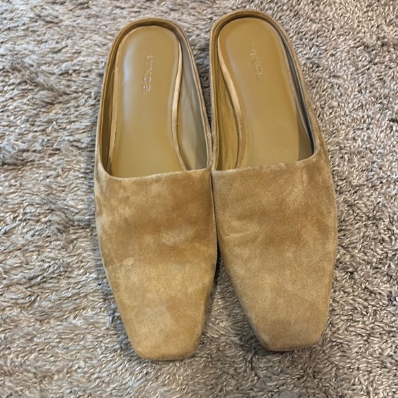 Vince | Shoes | Vince Tan Suede Mules Square Toe Slipon | Poshmark